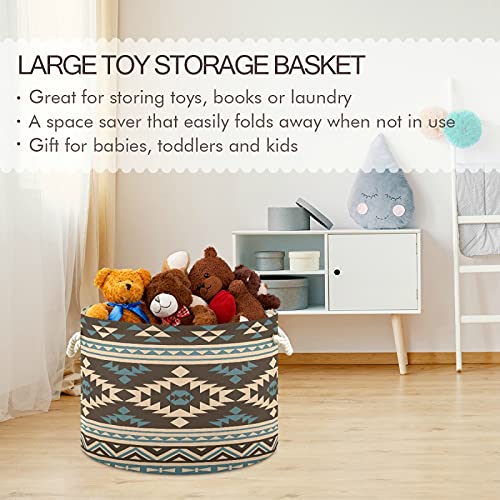 xigua Large Storage Basket Cotton Rope Basket Retro Aztec Navajo Baby Laundry Basket for Blankets Toys Storage Basket Laundry Hamper