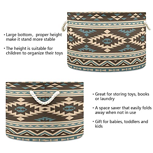 xigua Large Storage Basket Cotton Rope Basket Retro Aztec Navajo Baby Laundry Basket for Blankets Toys Storage Basket Laundry Hamper