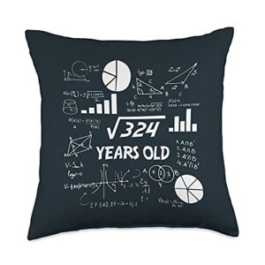 birthday science nerd apparel.usa 18th square root of 324 math 18 years old birthday throw pillow, 18x18, multicolor