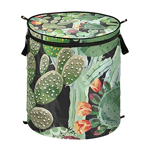 Cactus Green Pop Up Laundry Hamper With Lid Foldable Laundry Basket With Handles Collapsible Storage Basket Clothes Organizer for Kids Room Bedroom