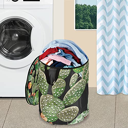 Cactus Green Pop Up Laundry Hamper With Lid Foldable Laundry Basket With Handles Collapsible Storage Basket Clothes Organizer for Kids Room Bedroom