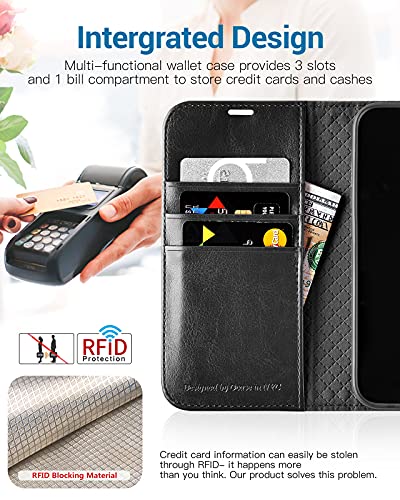 OCASE Compatible with iPhone 13 Wallet Case, PU Leather Flip Folio Case with Card Holders RFID Blocking Kickstand [Shockproof TPU Inner Shell] Phone Cover 6.1 Inch 2021 (Black)