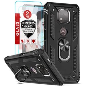 leyi for moto g power 2021 case with [2 pack] tempered glass screen protector (not fit 2020/2022), [military-grade] shockproof phone case with kickstand for motorola moto g power 2021, black