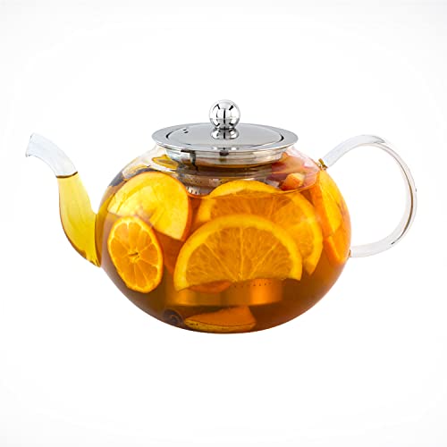 Aserson 1200 ml/40 oz Glass Teapot, Heat Resistant, Stainless Steel Infuser, Handmade, Leaf Tea Brewer, Borosilicate Glass, Stovetop Teapot and Microwave Safe