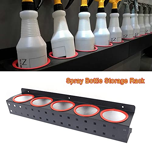 Spray Bottle Storage Rack W/ 5 Holes 5 Hanging Hooks,Spray Can Holder Bracket Bottle Organizer Aerosol Can Organizer Hanging Rail Car Beauty Shop Accessory Display Auto Cleaning Detailing Tools Hanger