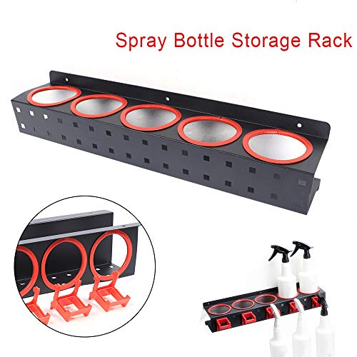 Spray Bottle Storage Rack W/ 5 Holes 5 Hanging Hooks,Spray Can Holder Bracket Bottle Organizer Aerosol Can Organizer Hanging Rail Car Beauty Shop Accessory Display Auto Cleaning Detailing Tools Hanger