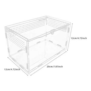 Flyan Acrylic Reptile Feeding Box 3.9x3.15x2.75 inch Transparent Glass Breeding Box Terrarium with 2 Pcs Straight and Curved Tweezers for Pet Insect Spider Crickets Snails Hermit Crabs Lizard