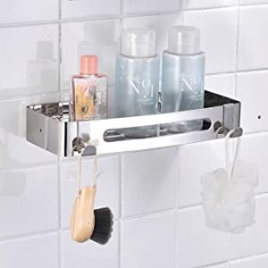 Shower Caddy Bathroom Shelf with Hooks, Rustproof 304 Stainless Steel Shampoo Organizer with Adhesive, No Drilling, Wall Mounted for Inside Shower and Kitchen