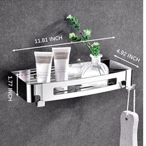 Shower Caddy Bathroom Shelf with Hooks, Rustproof 304 Stainless Steel Shampoo Organizer with Adhesive, No Drilling, Wall Mounted for Inside Shower and Kitchen