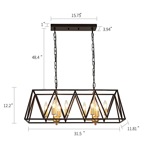 Kitchen Chandelier Island Pendant Lighting, 8-Light Farmhouse Linear Chandeliers Island Light Fixture, Rustic Vintage Antique Ceiling Light for Dining Room Pool Table Foyer, Modern Industrial Gold+Orb