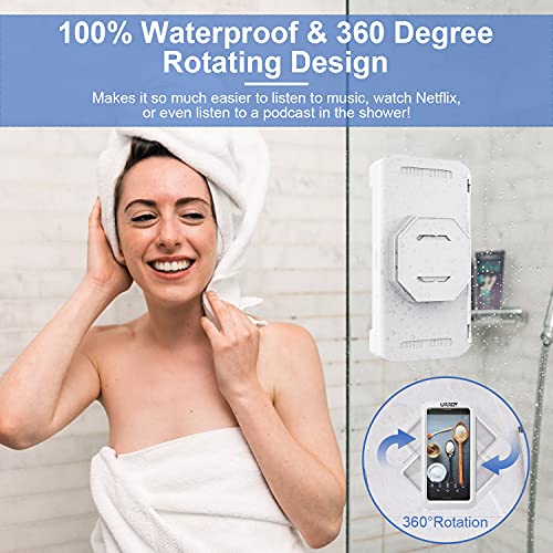 URROY Waterproof Shower Phone Holder, 360° Rotation Shower Phone Case, Anti-Fog High Sensitivity Cover Mount Box for Bathroom Wall Mirror Bathtub Kitchen, Compatible with 4" - 7" Cell Phones