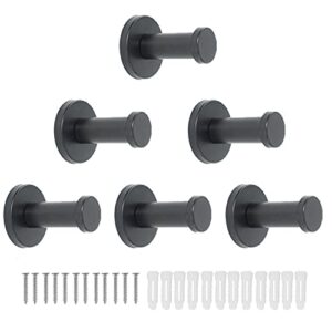 vanloory bathroom towel hooks, 6 pack round coat hooks, sturdy wall mounted robe hook, sus 304 stainless steel heavy duty clothes hanger, wall towel hooks for bathroom bedroom kitchen (black)