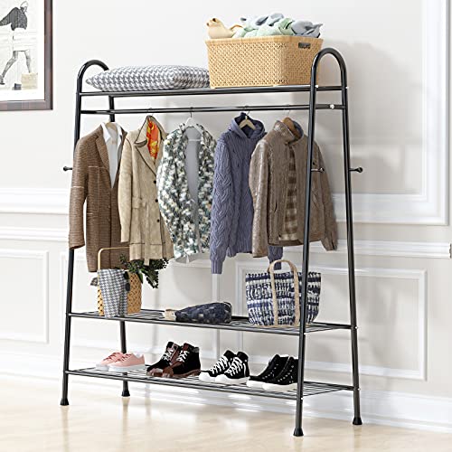 Grade one Metal Clothes Rack with 3-Tier Shelves, Heavy Duty Clothing Rack for Hanging Clothes, Garment Rack for Clothes. Shoes and Bags Storage and Organizer, black