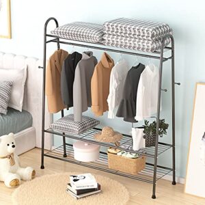 Grade one Metal Clothes Rack with 3-Tier Shelves, Heavy Duty Clothing Rack for Hanging Clothes, Garment Rack for Clothes. Shoes and Bags Storage and Organizer, black