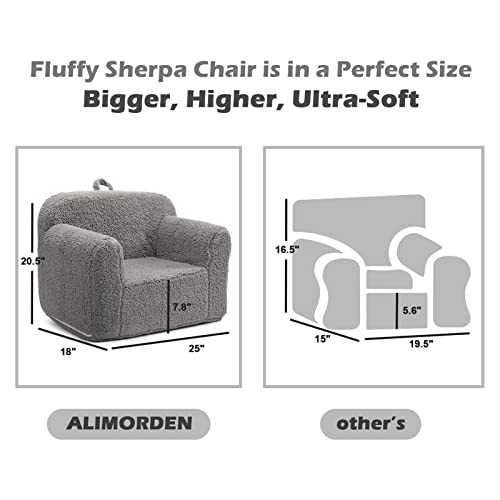 ALIMORDEN Kids Ultra-Soft Snuggle Foam Filled Chair, Single Cuddly Sherpa Reading Couch for Boys and Girls, Grey