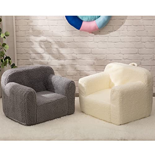 ALIMORDEN Kids Ultra-Soft Snuggle Foam Filled Chair, Single Cuddly Sherpa Reading Couch for Boys and Girls, Grey