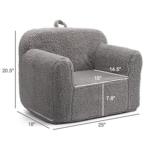 ALIMORDEN Kids Ultra-Soft Snuggle Foam Filled Chair, Single Cuddly Sherpa Reading Couch for Boys and Girls, Grey