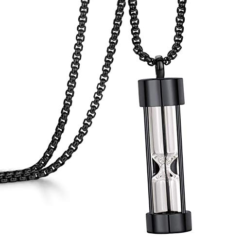 YOUFENG Urn Necklace for Ashes Timeless Hourglass Memorial Pendant Keepsake Cremation Jewelry for Human Pet Ashes Black