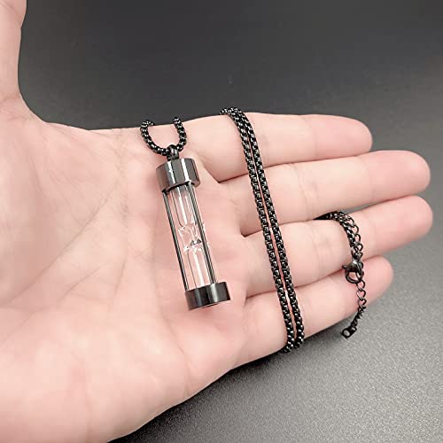 YOUFENG Urn Necklace for Ashes Timeless Hourglass Memorial Pendant Keepsake Cremation Jewelry for Human Pet Ashes Black