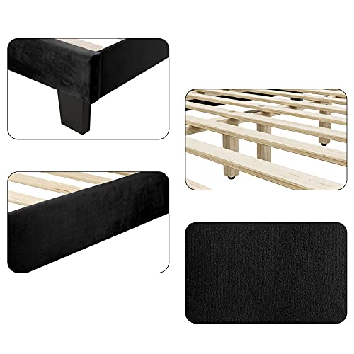 Queen Bed Frame, Diamond Tufted Upholstered Platform Bed Frame with Adjustable Headboard, Mattress Foundation with Wooden Slat Support, No Box Spring Needed, Easy Assembly (Queen, Black)