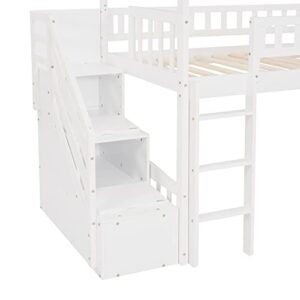 Harper & Bright Designs Loft Bed with Slide, House Loft Beds Twin Size with Step Storage Drawers Stairway Playhouse Bed for Kids Toddlers Girls/Boys, White