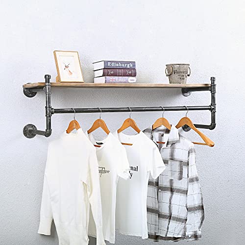 Industrial Pipe Clothing Rack Wall Mounted Clothes Rack,Pipe Clothing Rack with Shelf Clothes Rack with Shelves,Retail Shelving Garment Rack