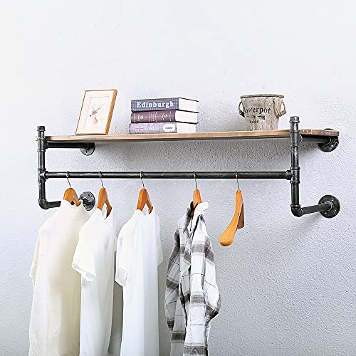 Industrial Pipe Clothing Rack Wall Mounted Clothes Rack,Pipe Clothing Rack with Shelf Clothes Rack with Shelves,Retail Shelving Garment Rack