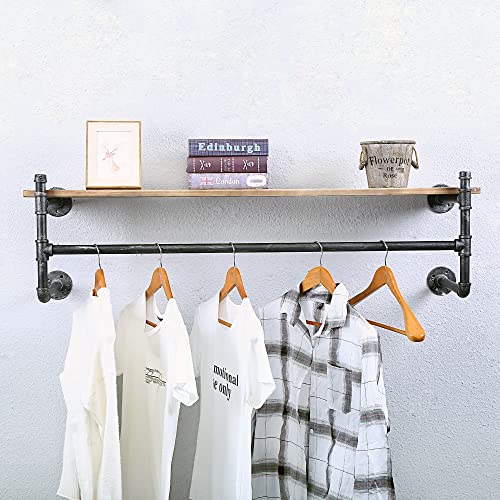 Industrial Pipe Clothing Rack Wall Mounted Clothes Rack,Pipe Clothing Rack with Shelf Clothes Rack with Shelves,Retail Shelving Garment Rack