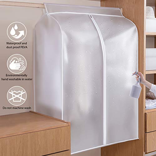 SubClap Garment Cover Hanging Clothes Bag Organizer 47 inch, Translucent Dustproof Waterproof Garment Bags for Storage Suit Shirt Dress Coat Jackets with Full Zipper & Magic Tape, 1 Pack (Wide 31”)