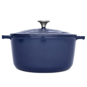 t-fal enameled cast iron round dutch oven with lid, 6 quart, blue