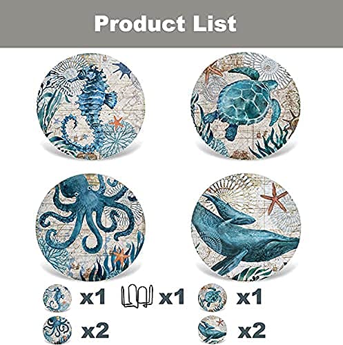 Coasters for Drinks, Absorbent Coaster Sets of 6 with Holder, Ocean Themed Ceramic Coaster Set with Cork Base, Whale,Universal Size,Suitable for Most Scenes Such as Office, Kitchen