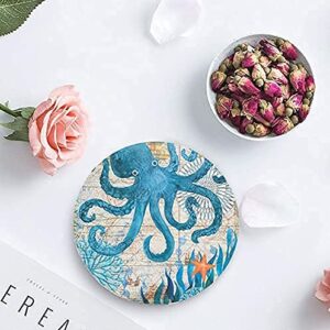 Coasters for Drinks, Absorbent Coaster Sets of 6 with Holder, Ocean Themed Ceramic Coaster Set with Cork Base, Whale,Universal Size,Suitable for Most Scenes Such as Office, Kitchen