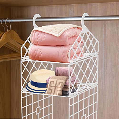 ARTIBETTER Multi- Layers DIY Foldable Hanging Closet Organizer Plastic Closet Space Saver for Clothing Sweaters Towels Pajamas Hats- Three Large One Small (White)