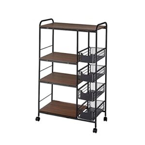 home multifunctional storage shelf with lockable wheels, 4 tier shelf+4 tier pull-out storage unit materials storage rack anti-collision kitchen organizer rack for bread, kitchenware, microwave