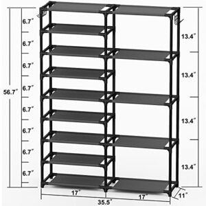 CSXGBAB Tall Shoe Rack, Garage Shoe Rack Large Capacity, Large Shoe Rack Two Rows Versatile Hooks, Shoe Rack Organizer, Big Shoe Rack Organizer Storage Boot Rack Shelf Black 24-35 Pairs