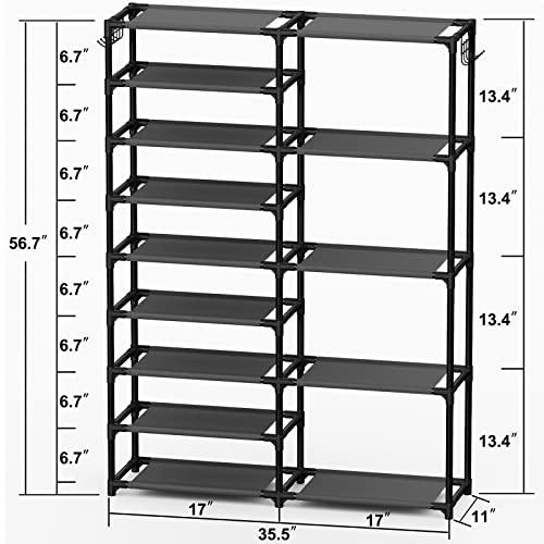 CSXGBAB Tall Shoe Rack, Garage Shoe Rack Large Capacity, Large Shoe Rack Two Rows Versatile Hooks, Shoe Rack Organizer, Big Shoe Rack Organizer Storage Boot Rack Shelf Black 24-35 Pairs