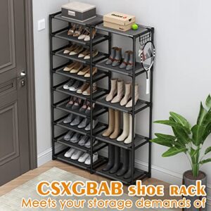 CSXGBAB Tall Shoe Rack, Garage Shoe Rack Large Capacity, Large Shoe Rack Two Rows Versatile Hooks, Shoe Rack Organizer, Big Shoe Rack Organizer Storage Boot Rack Shelf Black 24-35 Pairs