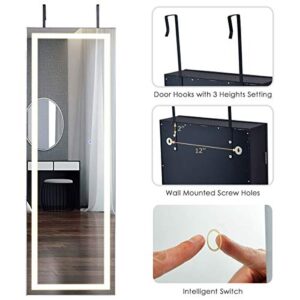 AUGESTER Jewelry Cabinet w/ Full Length Mirror, 47.5'' Wall/Door Mounted Jewelry Armoire w/ LED Touch Screen Mirror, Large Storage, Lockable Jewelry Organizer Armoire (Black)