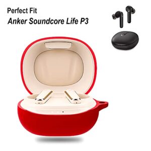 Geiomoo Silicone Carrying Case Compatible with Anker Soundcore Life P3, Portable Scratch Shock Resistant Cover with Carabiner (Red)