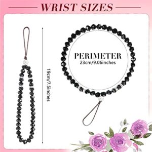 3 Pieces Cell Phone Lanyard Strap Phone Charm Bling Crystal Beads Hand Wrist Lanyard Strap Beaded Women's Wristlet(Black, White, Pink)