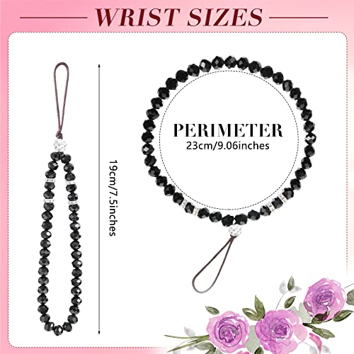 3 Pieces Cell Phone Lanyard Strap Phone Charm Bling Crystal Beads Hand Wrist Lanyard Strap Beaded Women's Wristlet(Black, White, Pink)