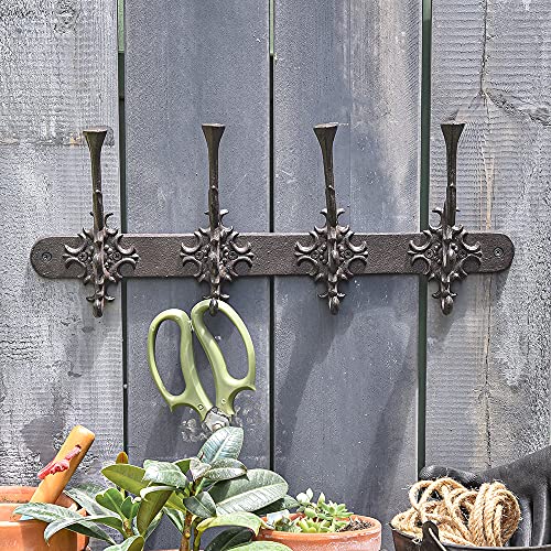 Sungmor Cast Iron Large Wall Hooks - Rustic Decorative Wall Mounted Hanging Hooks for Tools, Planters,Coats,Hats,Keys - Farmhouse Metal Coat Hanger Rack