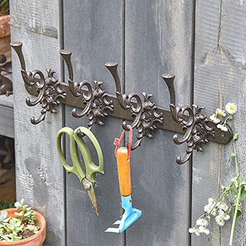 Sungmor Cast Iron Large Wall Hooks - Rustic Decorative Wall Mounted Hanging Hooks for Tools, Planters,Coats,Hats,Keys - Farmhouse Metal Coat Hanger Rack