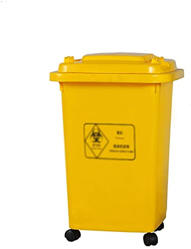 LZQBD Garbage Cans,Multifunctional Trash Can, Wheeled Industrial Waste Compost Bin for Factory Community Street Outdoor Garbage Recycling Bin,Yellow,50L