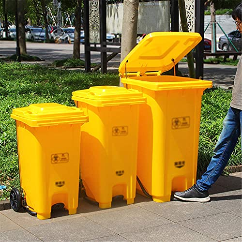 LZQBD Garbage Cans,Multifunctional Trash Can, Wheeled Industrial Waste Compost Bin for Factory Community Street Outdoor Garbage Recycling Bin,Yellow,50L