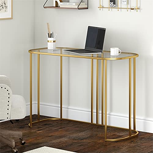 Beatrice 44'' Wide Oval Writing Desk in Brass