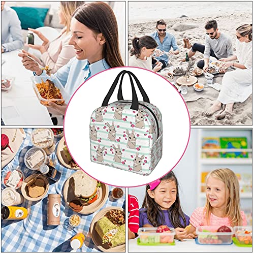 carati Cute Bunny With Strawberry Berry Sweet Lunch Box Reusable Lunch Bag Cooler Tote Travel Picnic Insulated Durable Shopping Back To School Waterproof For Girls Boys