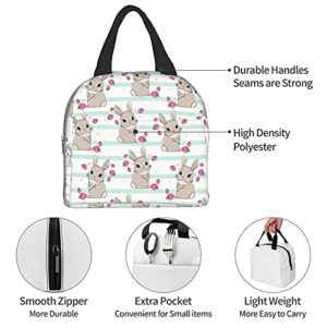 carati Cute Bunny With Strawberry Berry Sweet Lunch Box Reusable Lunch Bag Cooler Tote Travel Picnic Insulated Durable Shopping Back To School Waterproof For Girls Boys