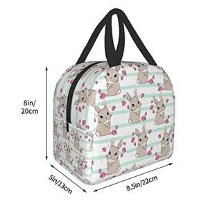 carati Cute Bunny With Strawberry Berry Sweet Lunch Box Reusable Lunch Bag Cooler Tote Travel Picnic Insulated Durable Shopping Back To School Waterproof For Girls Boys