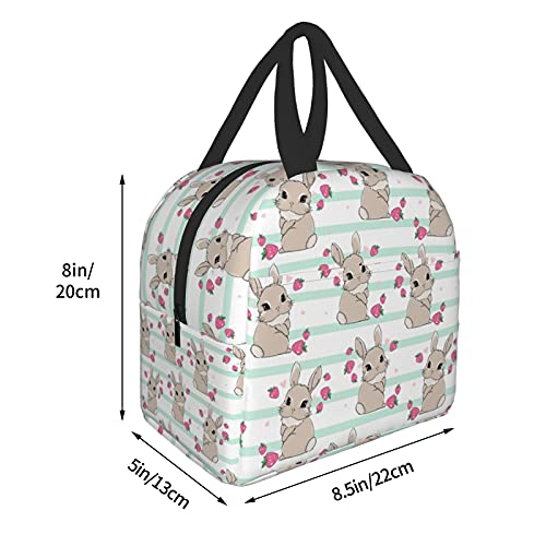 carati Cute Bunny With Strawberry Berry Sweet Lunch Box Reusable Lunch Bag Cooler Tote Travel Picnic Insulated Durable Shopping Back To School Waterproof For Girls Boys